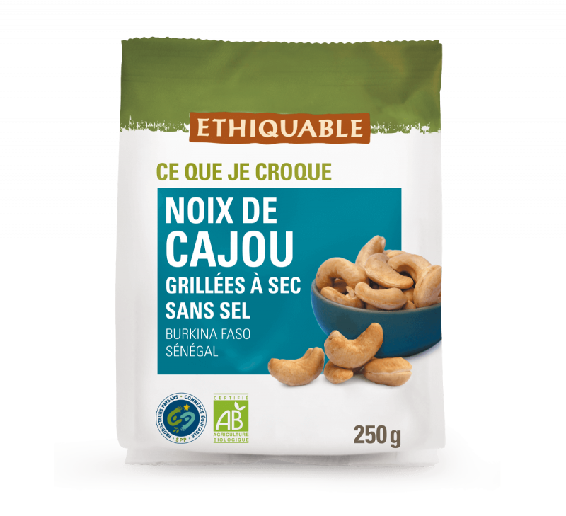 Noix de cajou bio, grillées à sec sans sel - Commerce Equitable