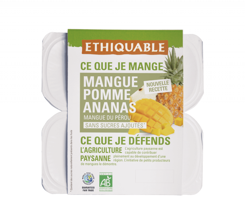 Purée bio mangue pomme ananas issue du Commerce Equitable