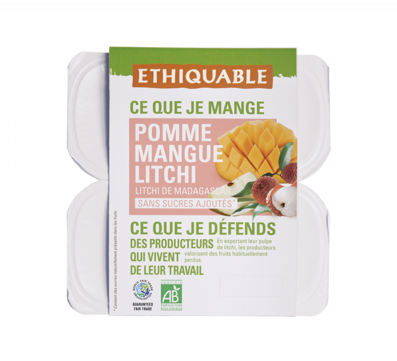 Purée bio pomme mangue litchi issue du Commerce Equitable